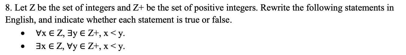 Solved 8. Let Z be the set of integers and Z+ be the set of | Chegg.com