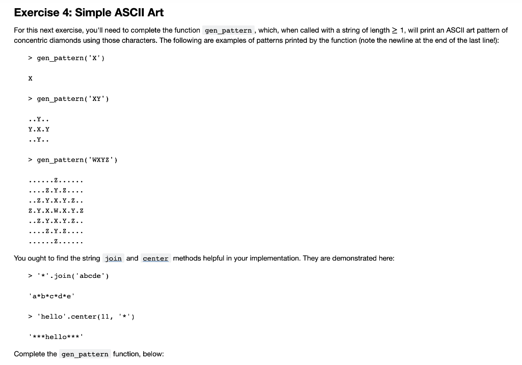 Solved Exercise 4: Simple ASCII Art For this next exercise, | Chegg.com