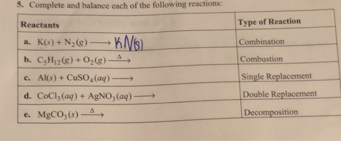 Solved 5. Complete and balance each of the following | Chegg.com