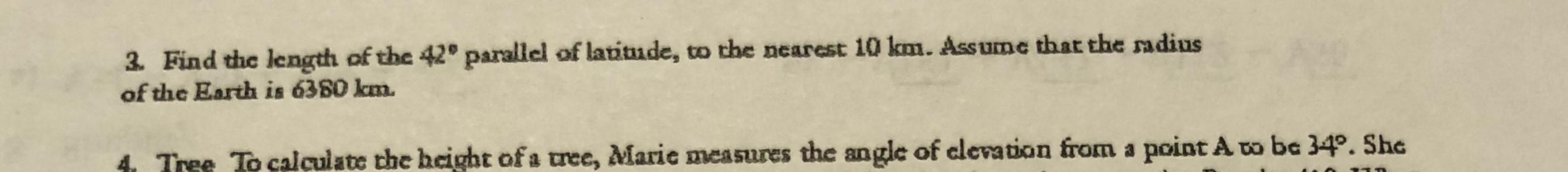 Solved 3. Find the length of the 42° parallel of latitude, | Chegg.com
