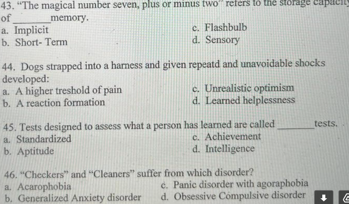 Solved 43. "The magical number seven, plus or minus two" | Chegg.com