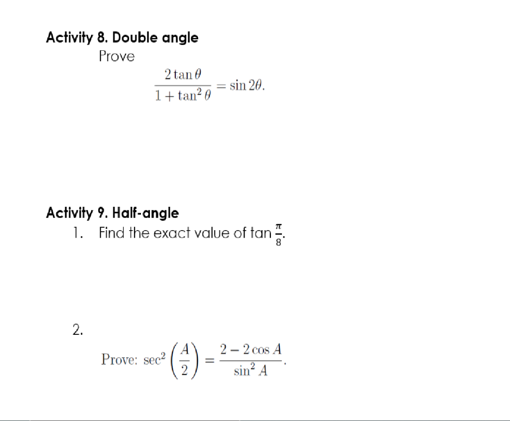 Solved Activity 8 - Double-Angle and | Chegg.com