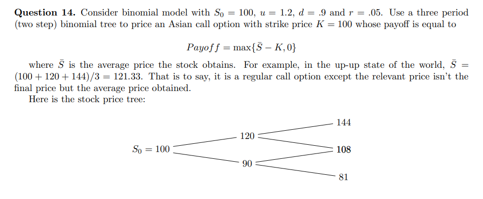Solved Question 14. Consider binomial model with So = 100, u | Chegg.com