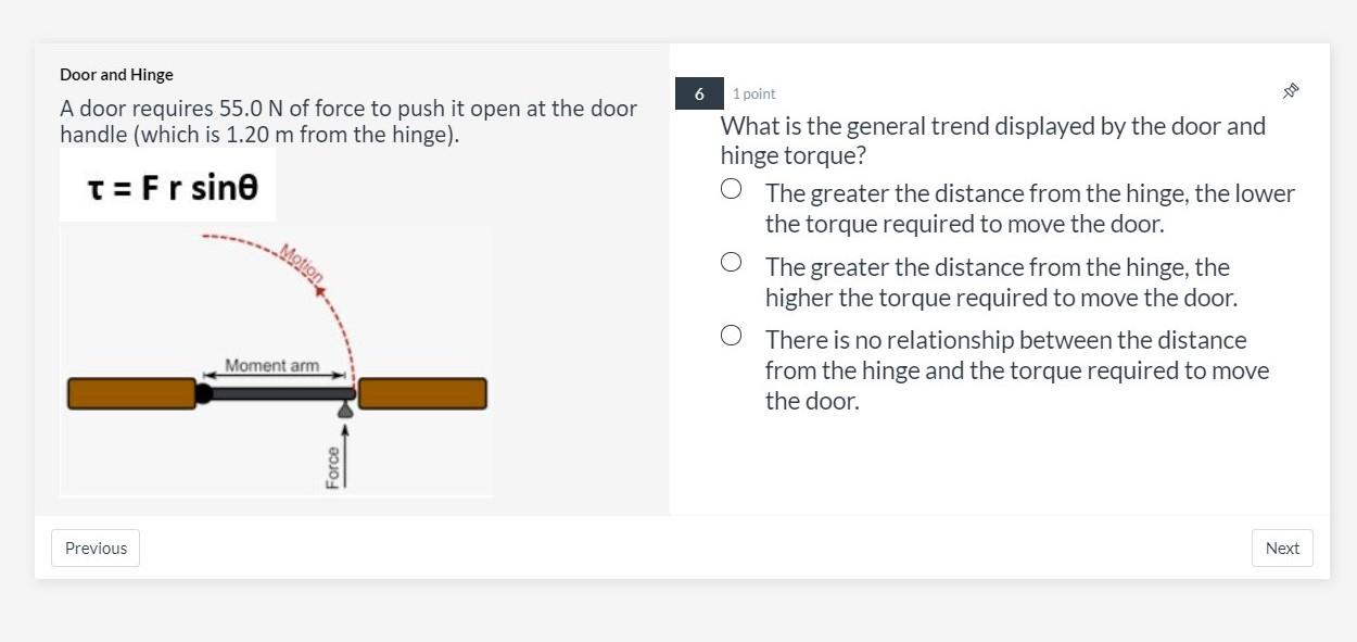 Solved Door and Hinge 6 1 point A door requires 55.0 N of | Chegg.com