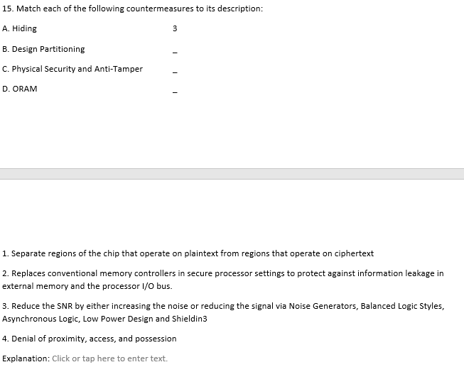 Solved 15. Match each of the following countermeasures to | Chegg.com