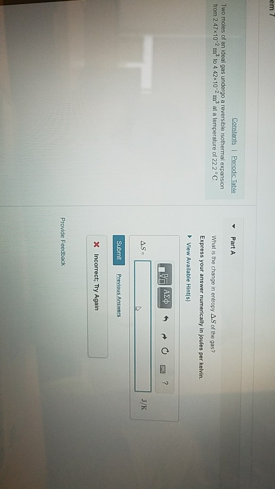 Solved em 7 Constants | Periodic Table Part A Two moles of | Chegg.com