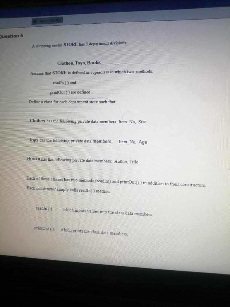 Solved Question 6 A shopping center STORE has 3 department | Chegg.com