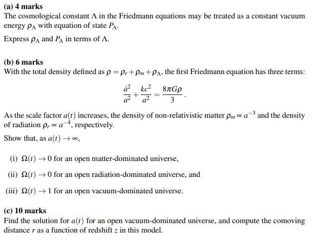 (a) 4 marks The cosmological constant A in the | Chegg.com