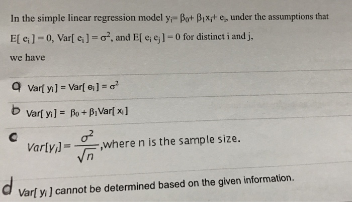 Solved In the simple linear regression model y_i = beta_0 + | Chegg.com