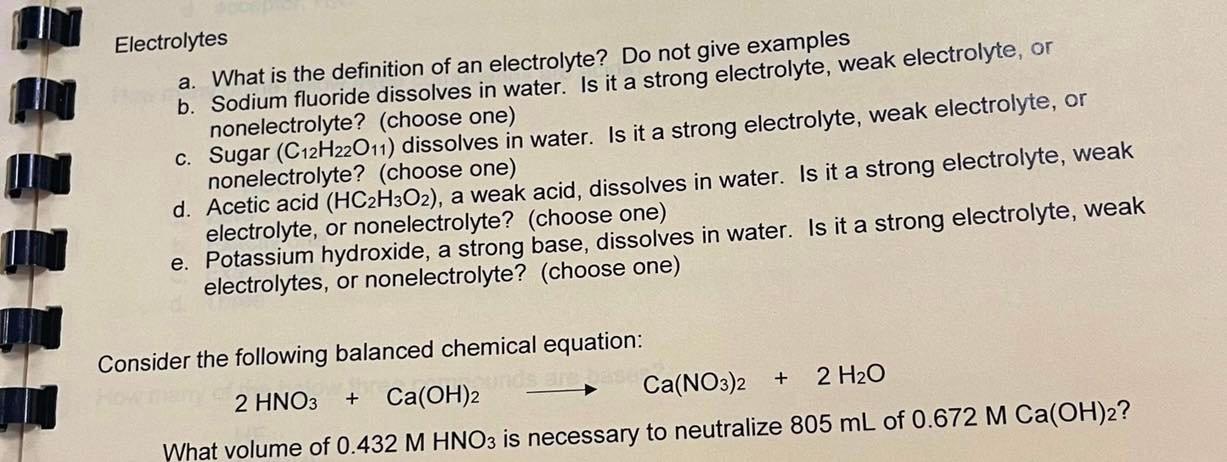 Solved Electrolytes a. What is the definition of an | Chegg.com