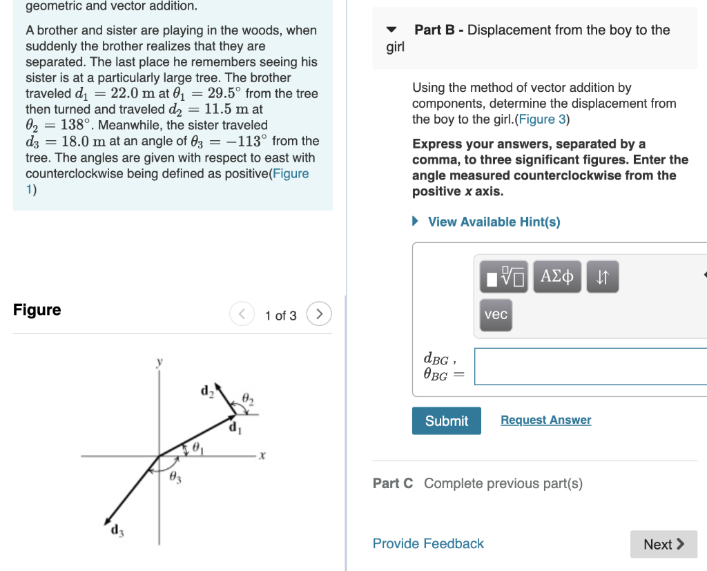 Solved geometric and vector addition. Part B - Displacement | Chegg.com