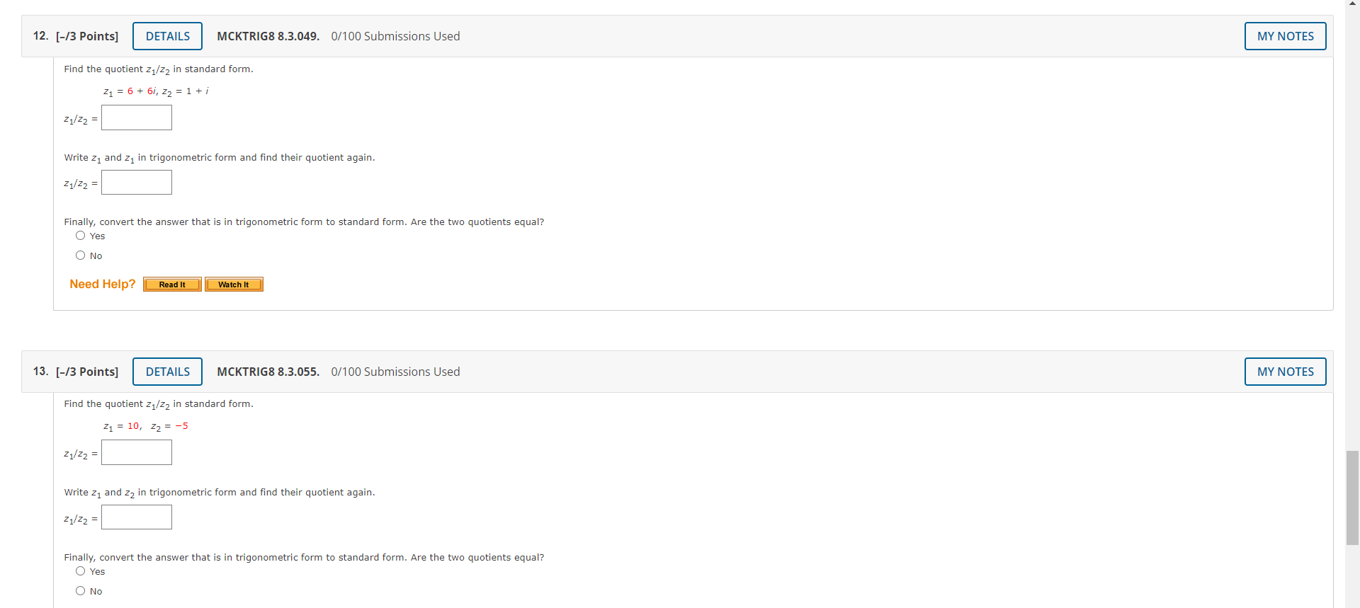 Solved Find the quotient z1/z2 in standard form. | Chegg.com