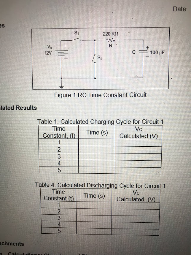 Solved Date: 220 K2 WA 100 uF Figure 1 RC Time Constant | Chegg.com