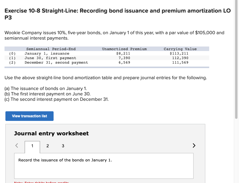 Solved Exercise 10-8 Straight-Line: Recording bond issuance | Chegg.com