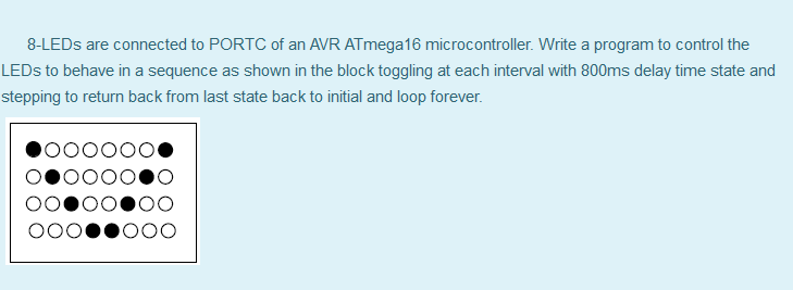 Solved 8-LEDs are connected to PORTC of an AVR ATmega16 | Chegg.com