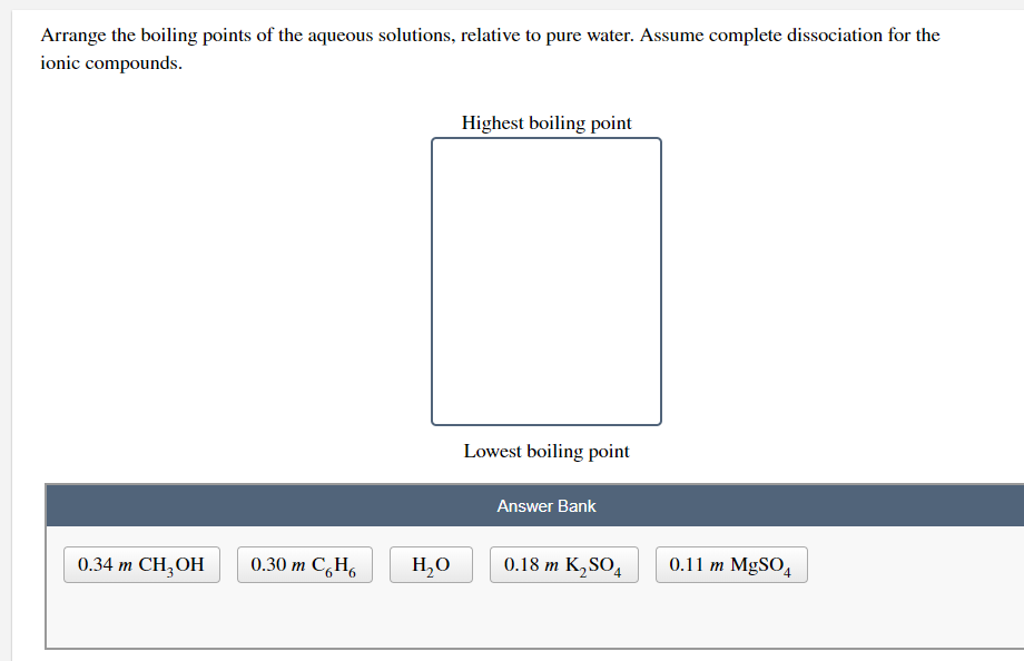 Solved Arrange the boiling points of the aqueous solutions, | Chegg.com