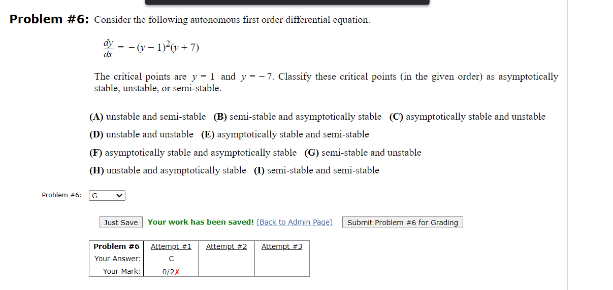 Solved Problem \#6: Consider the following autonomous first | Chegg.com