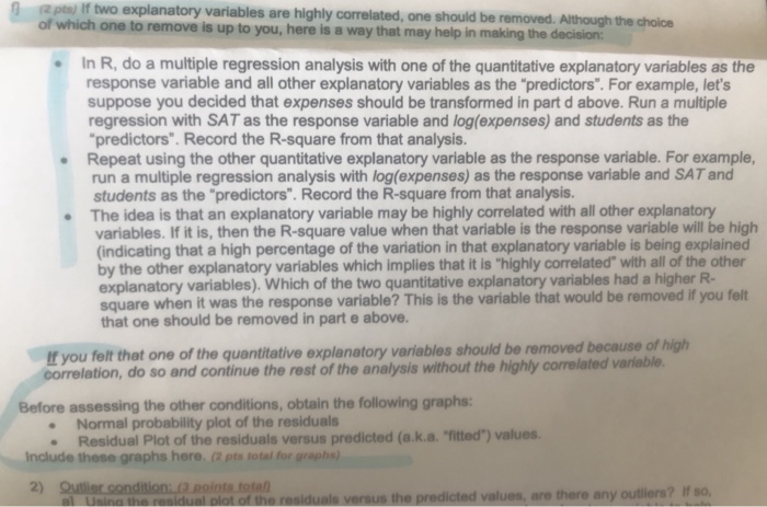Solved a pts If two explanatory variables are highly | Chegg.com