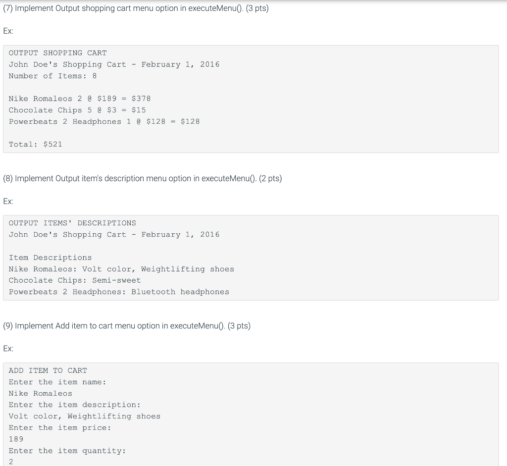 Solved 17.3 LAB: Online shopping cart (Part 2) Note: | Chegg.com