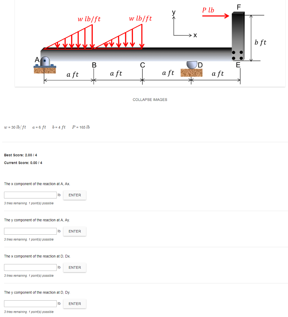 Solved An L shaped structure is supported at A and D, and is | Chegg.com