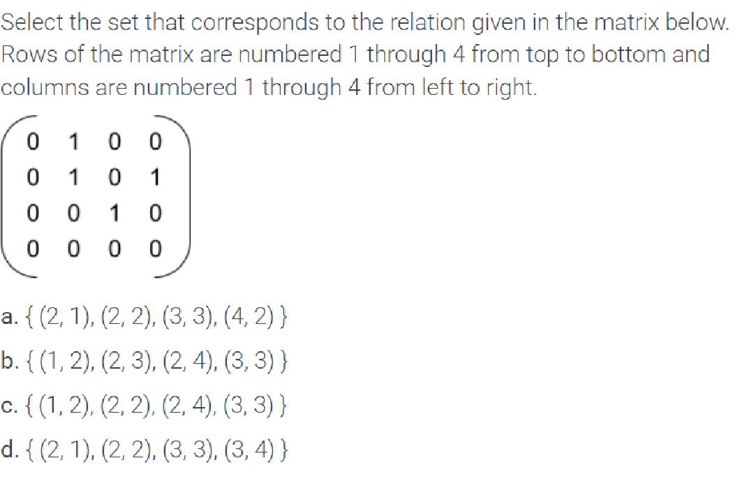 Solved Select the set that corresponds to the relation given | Chegg.com
