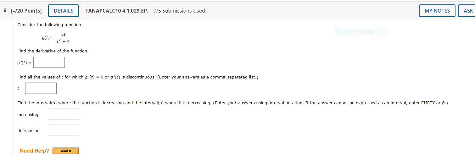 Solved 6. (-/20 Points] DETAILS TANAPCALC10 4.1.029.EP. 0/5 | Chegg.com