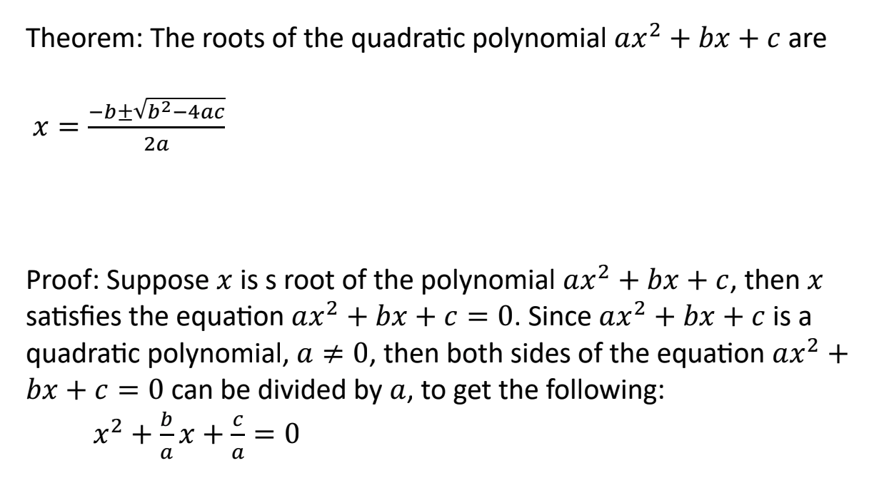 Solved Theorem: The roots of the quadratic polynomial | Chegg.com