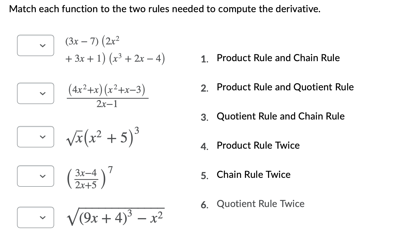 Solved Match each function to the two rules needed to | Chegg.com