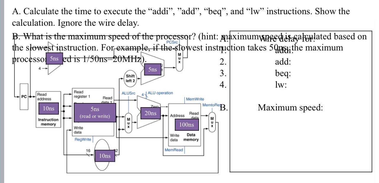 Solved A. Calculate the time to execute the "addi”, ”add”, | Chegg.com