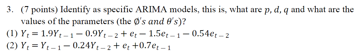 Solved 3. (7 points) Identify as specific ARIMA models, this | Chegg.com