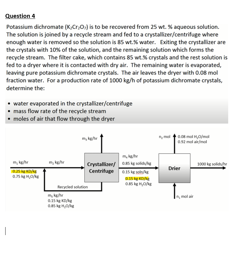 Solved Question 4 Potassium dichromate (K2Cr2O7) is to be | Chegg.com