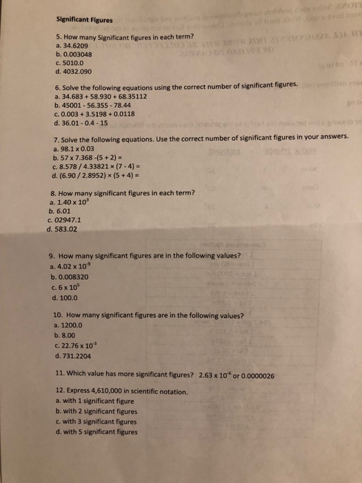 Solved Significant Figures 5. How many Significant figures | Chegg.com