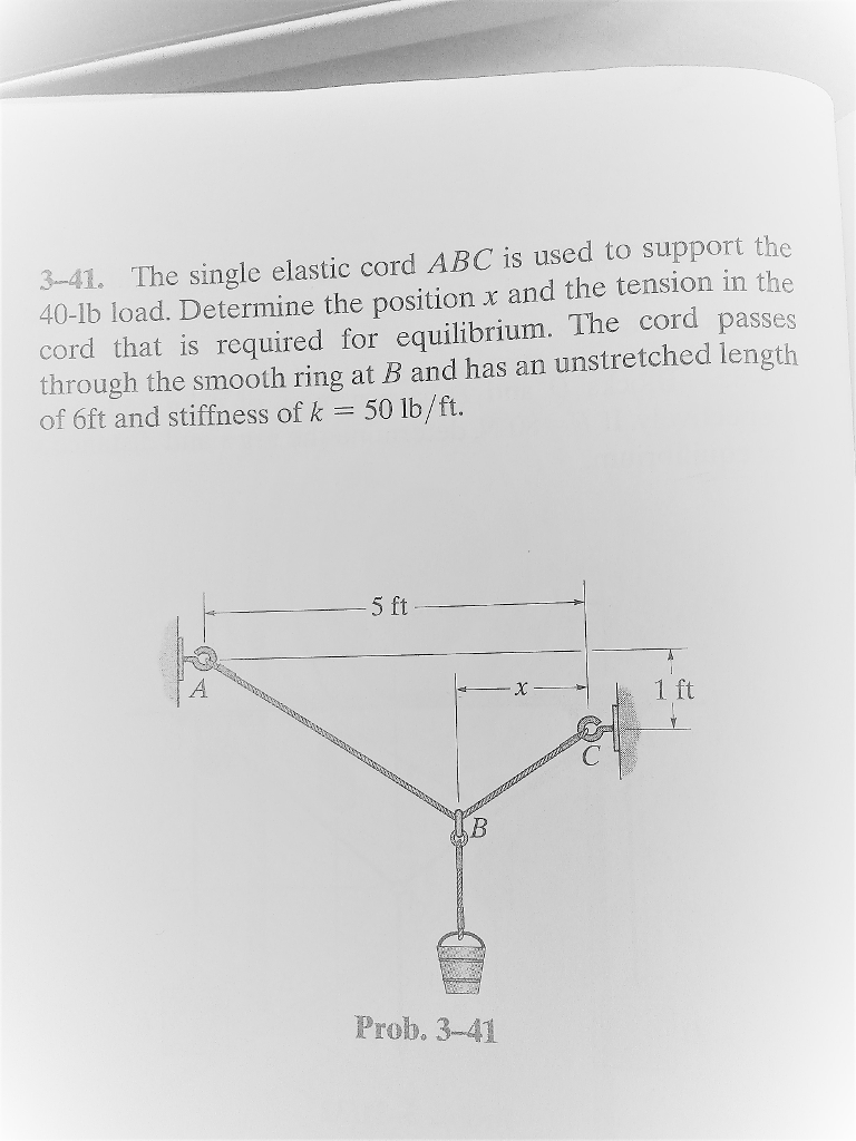 Solved 3-41. The single elastic cord ABC is used to support | Chegg.com