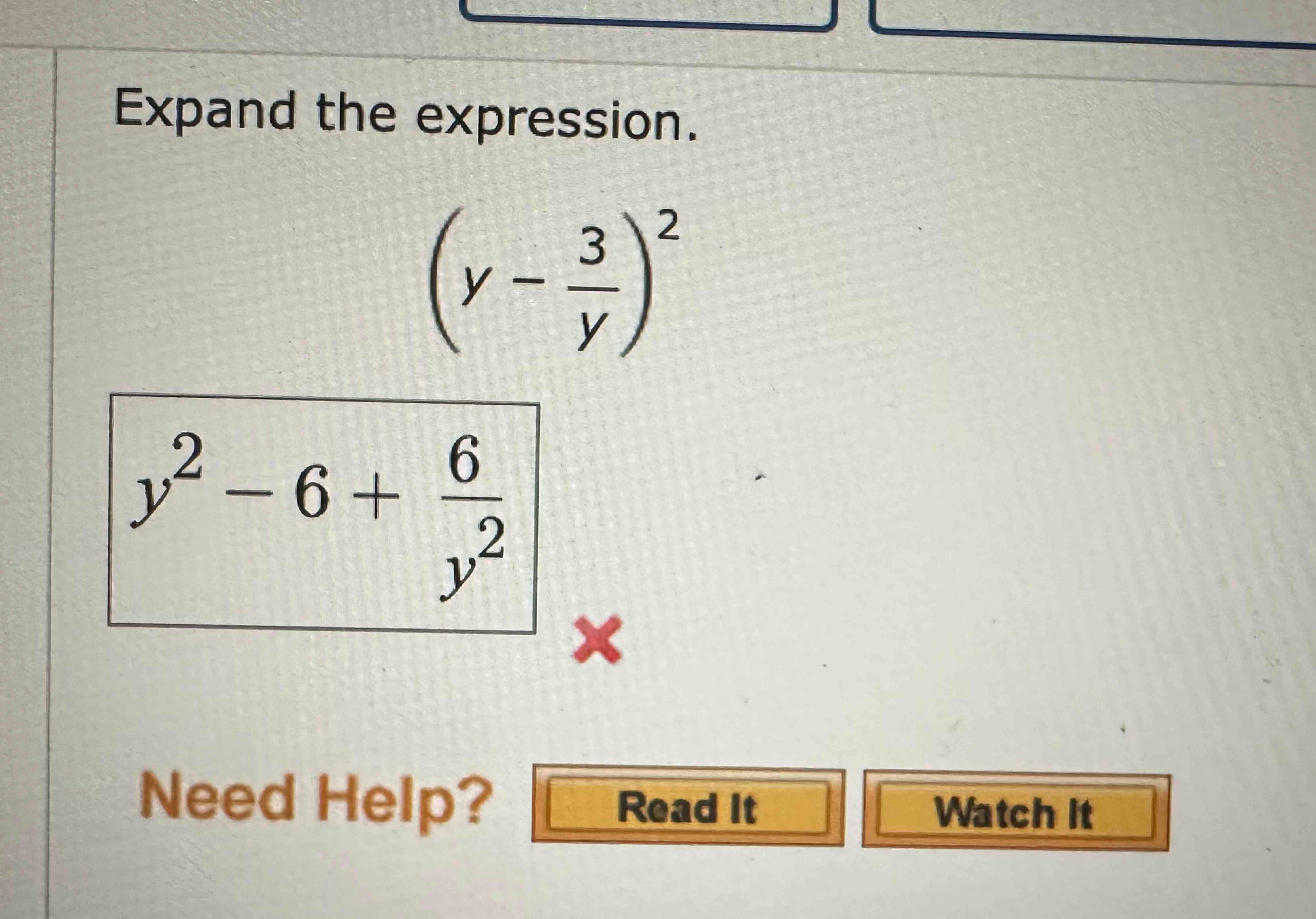 Solved Expand the expression.(y-3y)2Need Help? | Chegg.com