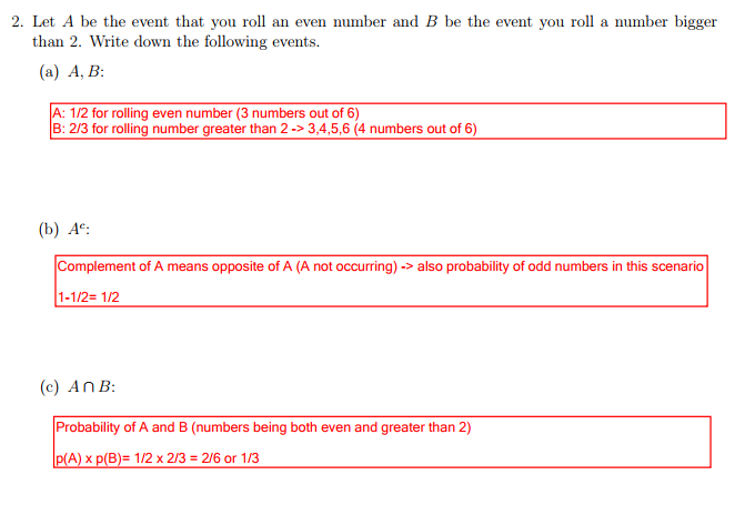 Solved 2. Let A be the event that you roll an even number | Chegg.com