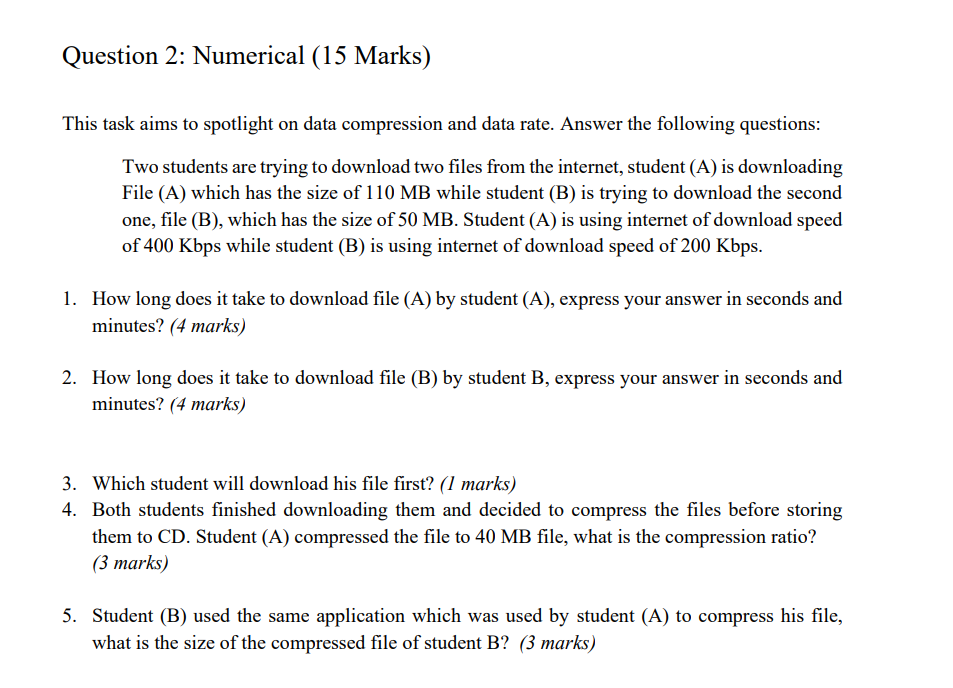 Solved This task aims to spotlight on data compression and | Chegg.com