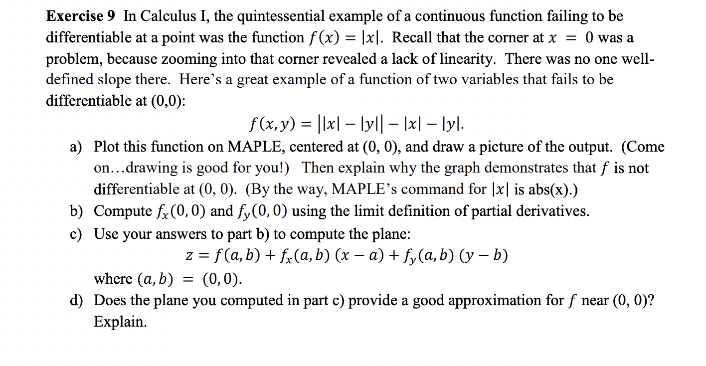Exercise 9 In Calculus I, the quintessential example | Chegg.com