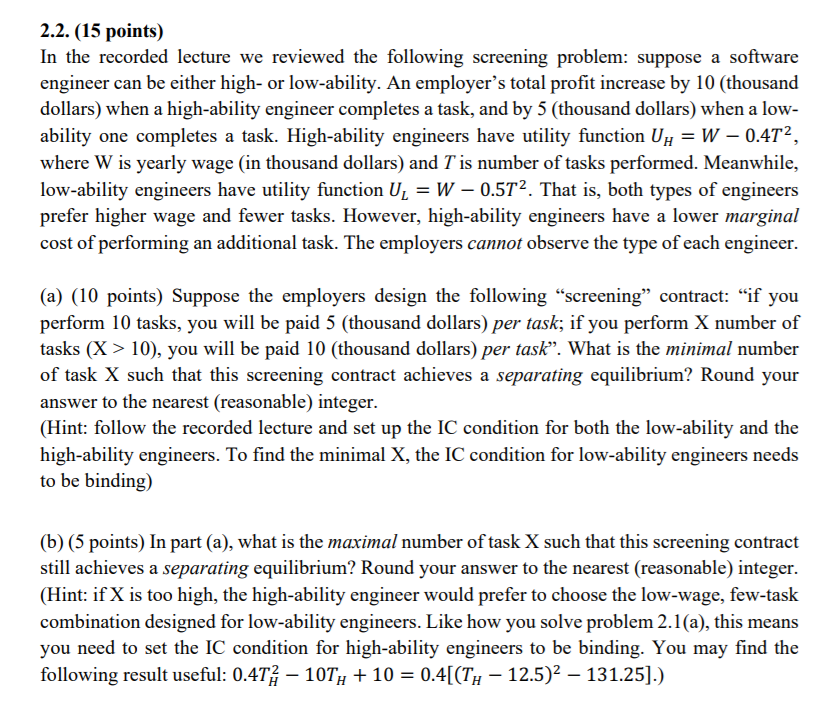 2.2. (15 points) In the recorded lecture we reviewed | Chegg.com