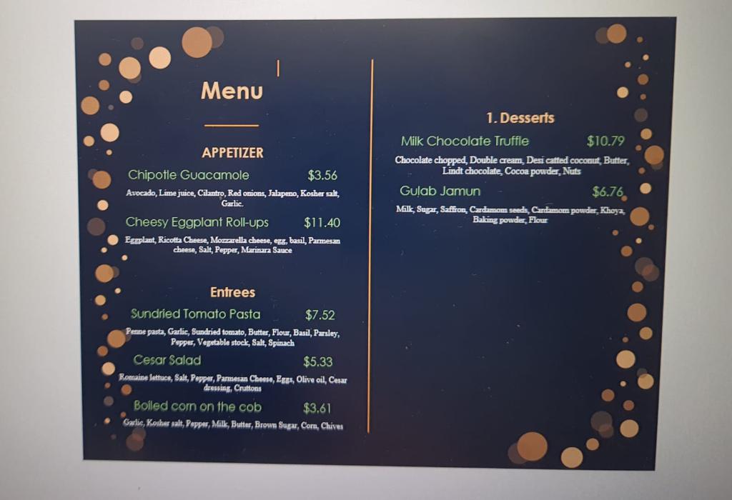 Solved answer should be based on this menu that shown on | Chegg.com