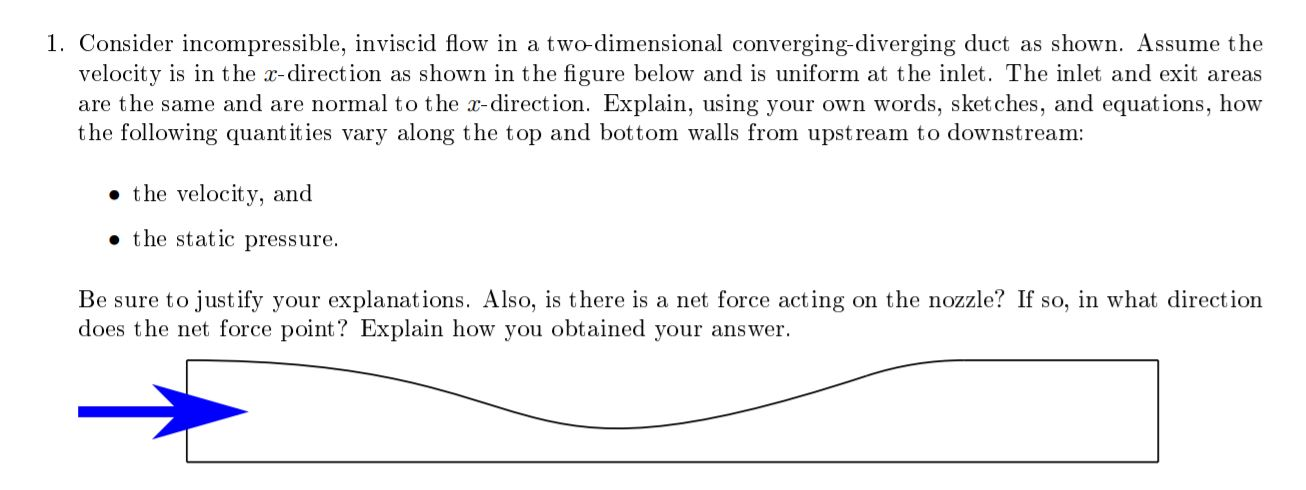 Solved 1. Consider incompressible, inviscid flow in a | Chegg.com