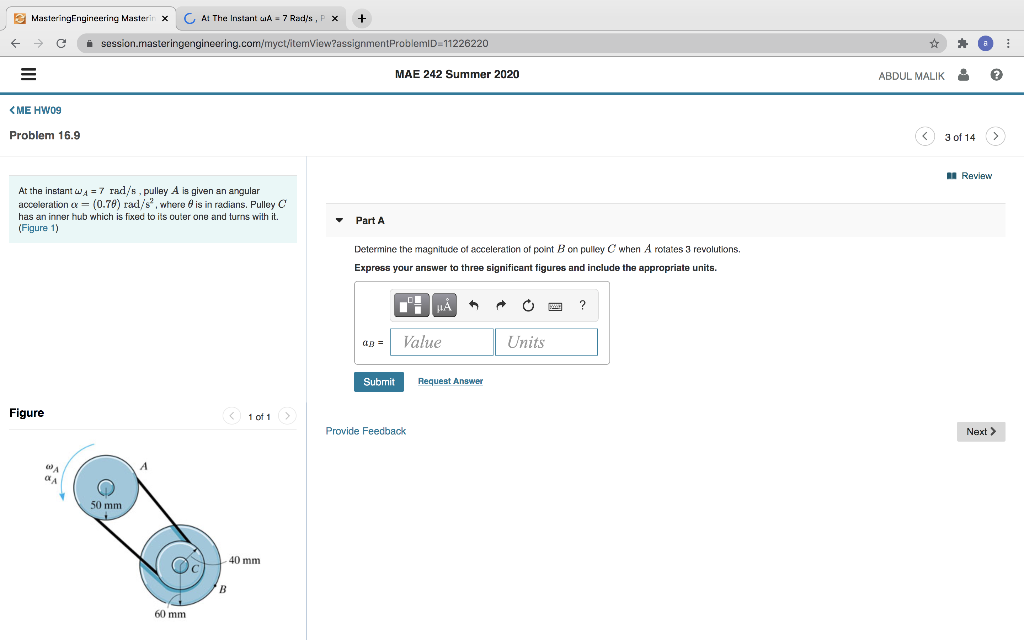 Solved Mastering Engineering Masteri X ( At The Instant A = | Chegg.com