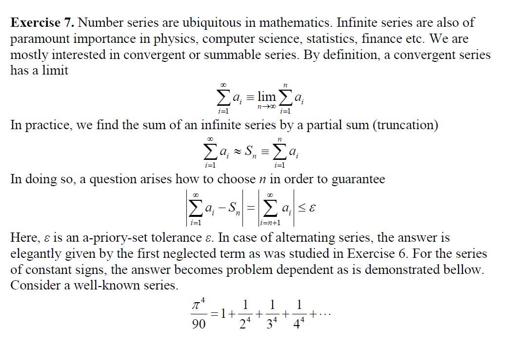 Exercise 7. Number series are ubiquitous in | Chegg.com