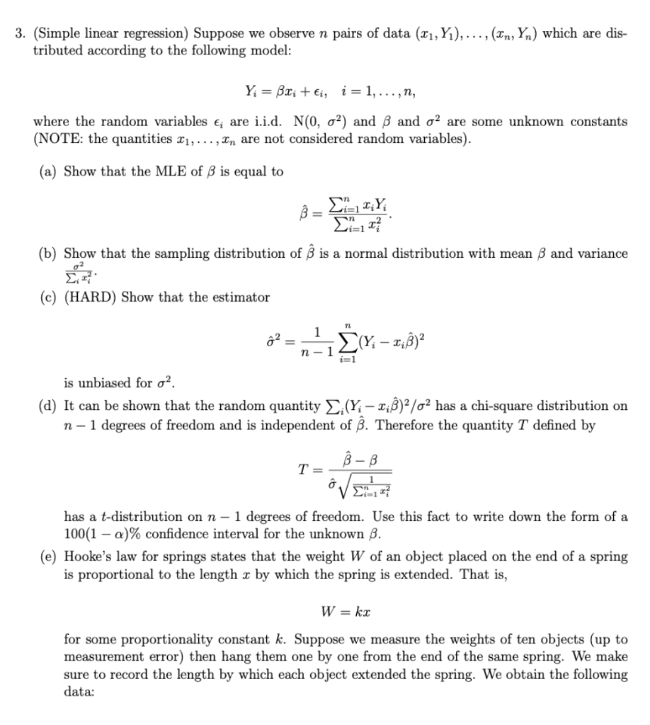 Solved 3. (Simple linear regression) Suppose we observe n | Chegg.com