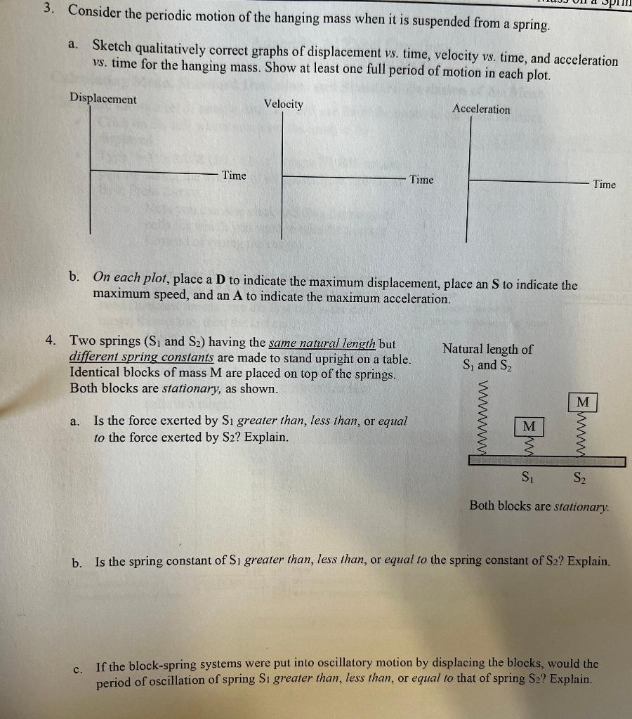 Solved 3. Consider the periodic motion of the hanging mass | Chegg.com