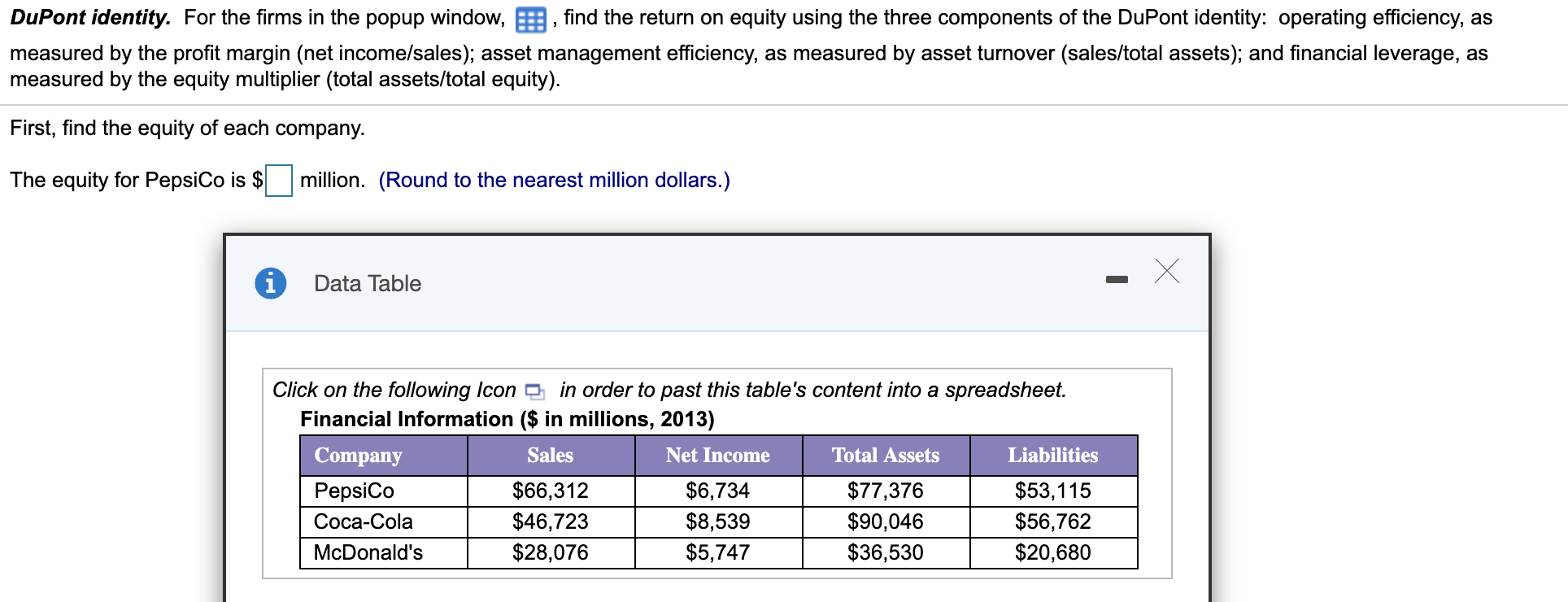 Solved DuPont identity. For the firms in the popup window, , | Chegg.com