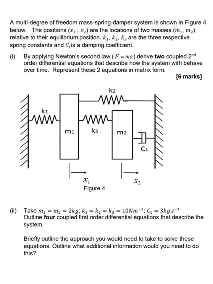 Solved A multi-degree of freedom mass-spring-damper system | Chegg.com