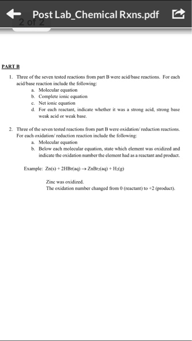 Solved Post Lab Chemical Rxns pdf Post Lab Assignment | Chegg.com