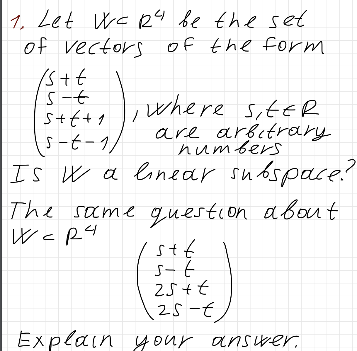 Solved 1. Let W⊂R4 be the set of vectors of the form | Chegg.com