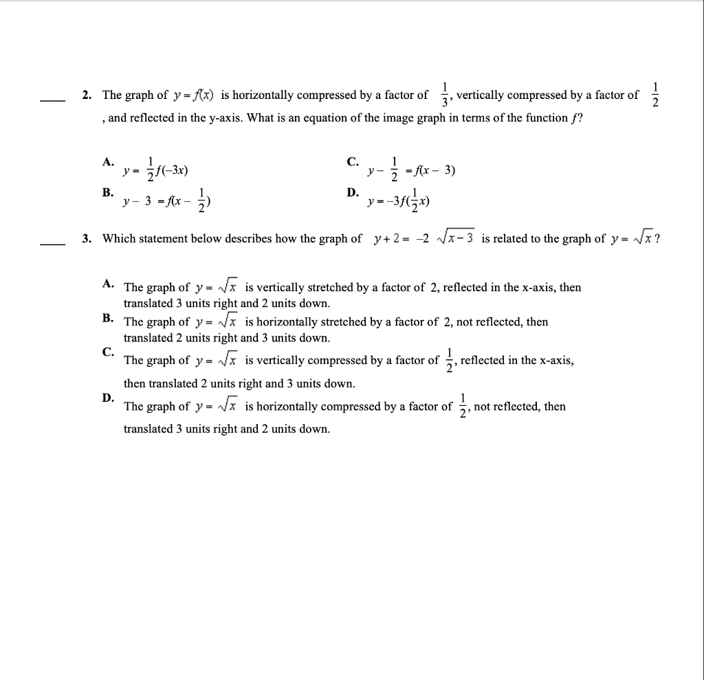 Solved 2. The graph of y=f(x) is horizontally compressed by | Chegg.com
