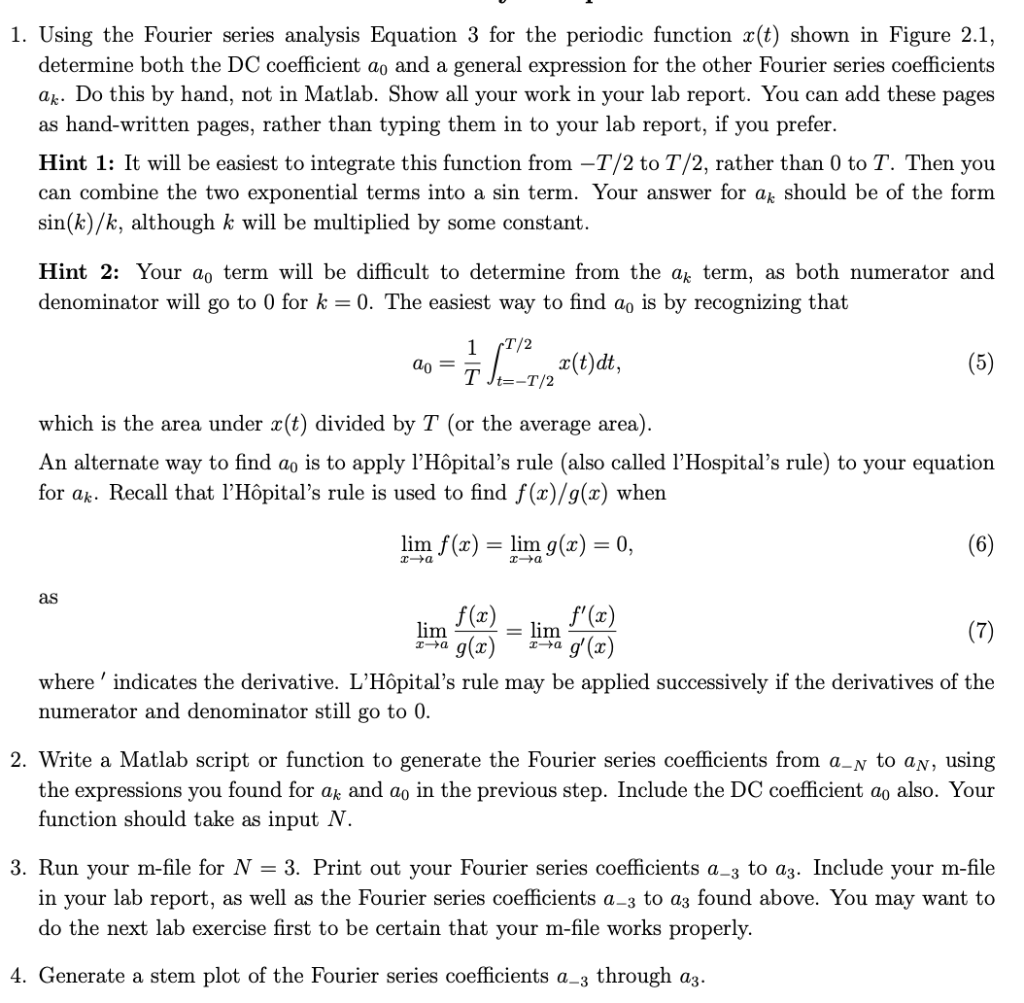 1. Using the Fourier series analysis Equation 3 for | Chegg.com